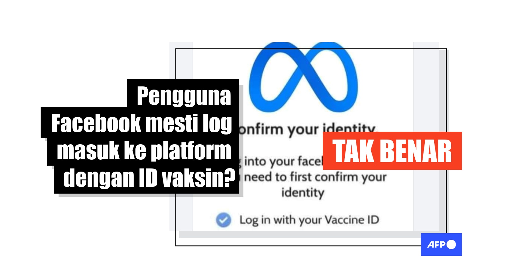 Imej halaman log masuk Facebook yang memerlukan ID vaksinasi adalah ...