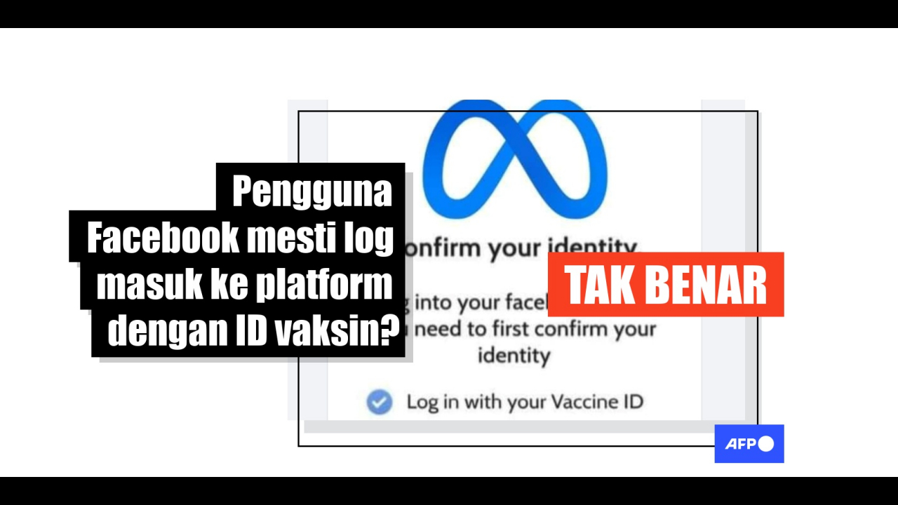 Imej halaman log masuk Facebook yang memerlukan ID vaksinasi adalah ...